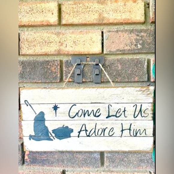 CWI | Accents | Let Us Adore Him Wood Lath Sign 2 | Poshmark